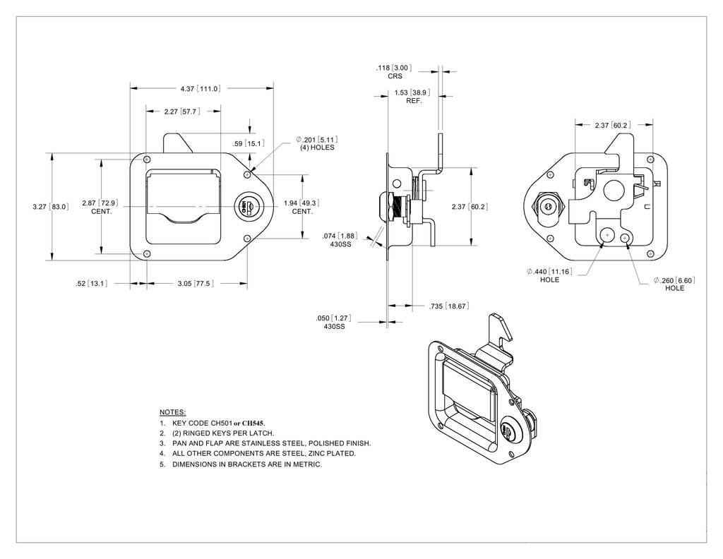 Paddle Handle, Stainless Steel with Lock and Key | www ...