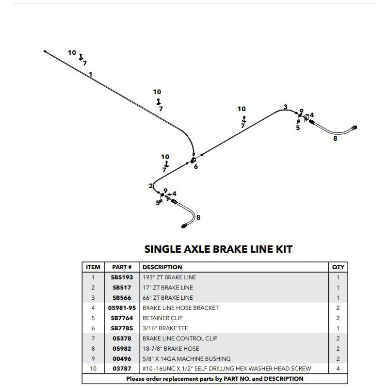 Hydraulic Brake Line Kit for Torsion Single Axle Trailers - Drum Brake ...
